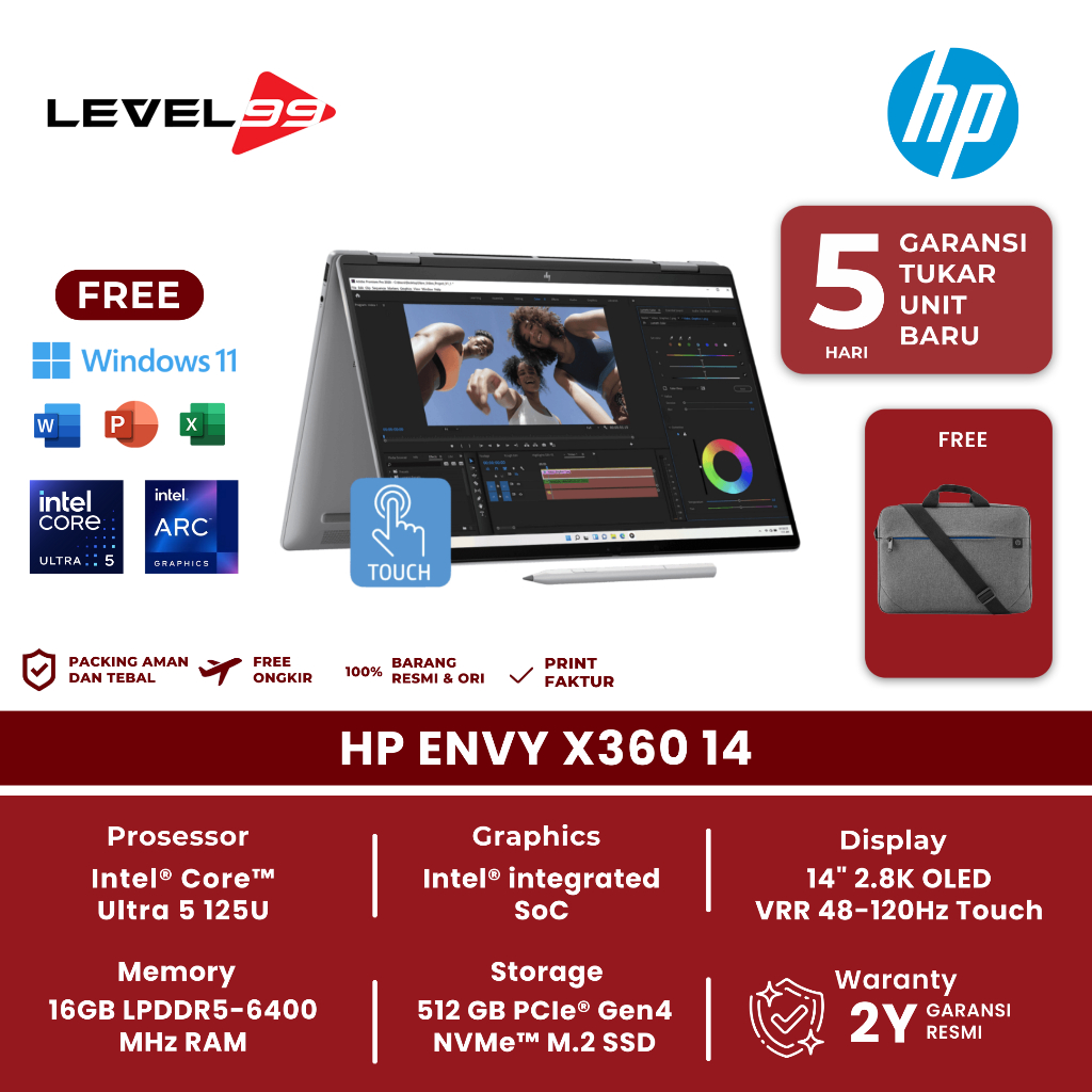 Jual Laptop Hp Envy X360 14-Fc0555Tu - 14" 2.8K Oled-Ts /Ultra 5-125H/16Gb Lpddr5X-Onb/512Gb 4X4 ...