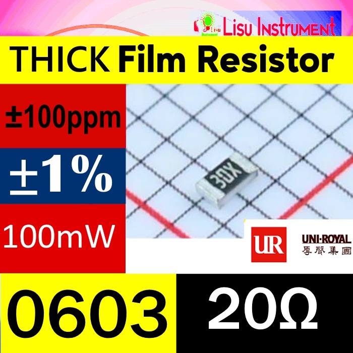 Jual 20Ω 0603 ±1% 100mW 75V ±100ppm/℃ Thick Film Resistors 20R 20 30X ...