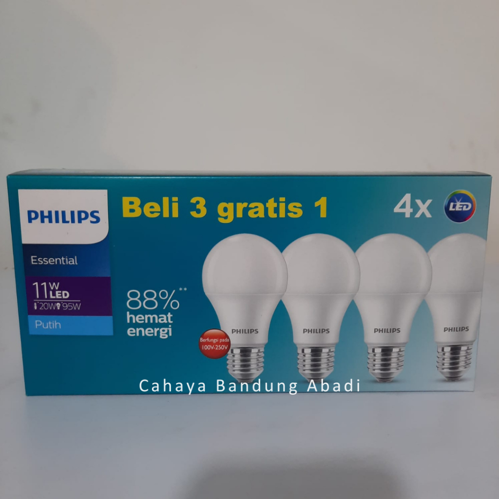 Jual Lampu Philips Essential LED Bulb Paket Multipack 11W 11 Watt Putih Cool Daylight 6500K 3+1 ...
