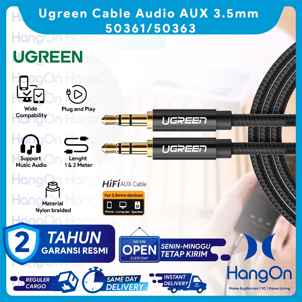 Jual UGREEN Kabel Aux Audio Jack 3.5mm Male to Male Cable Hifi Stereo ...