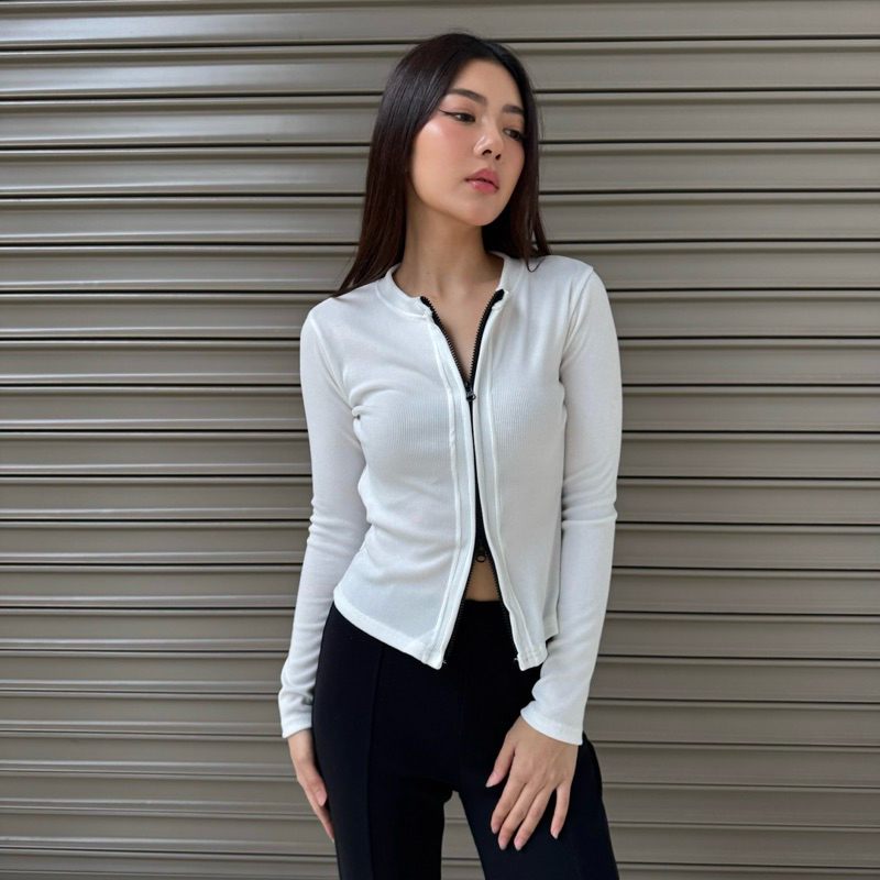 Jual JUDE TOP | Atasan Knit Wanita Lengan Panjang Zipper Basic Korean ...