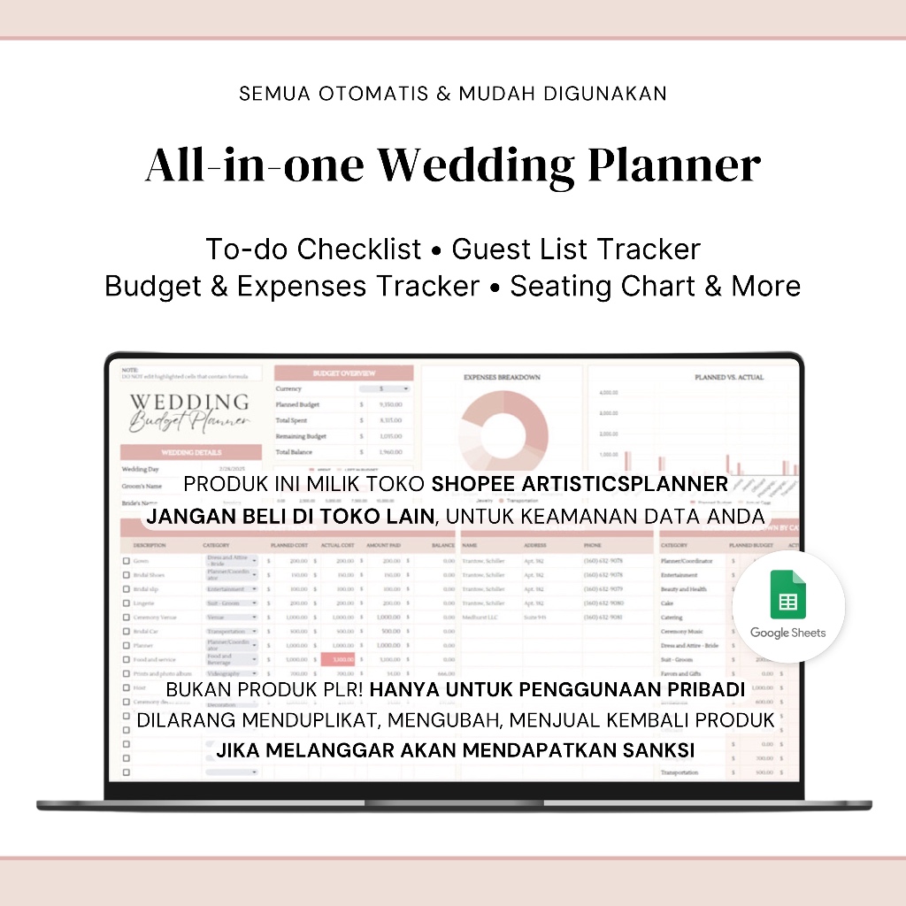 Jual Ultimate All-in-One Wedding Planner Spreadsheet | Digital Wedding ...