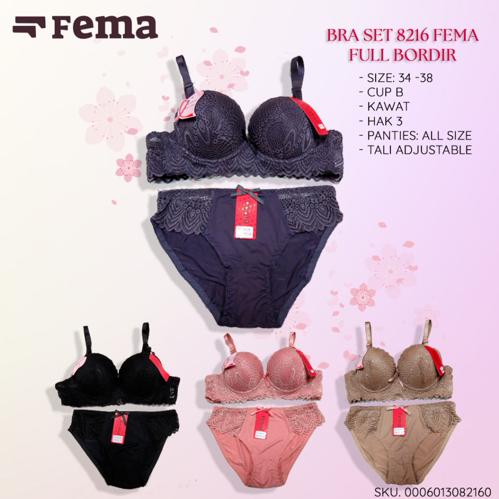 Jual FEMA Official Shop Ecer 1 Pcs BH Bra Set 8216 Full Renda Brokat ...