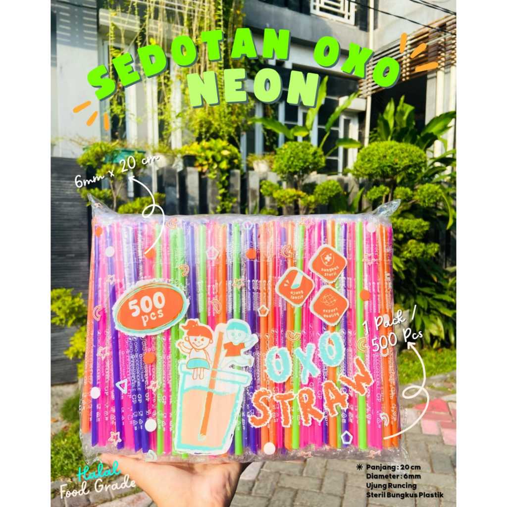Jual Sedotan Plastik Steril OXO warna NEON 6mm x 20 cm Kemasan 500 pcs ...