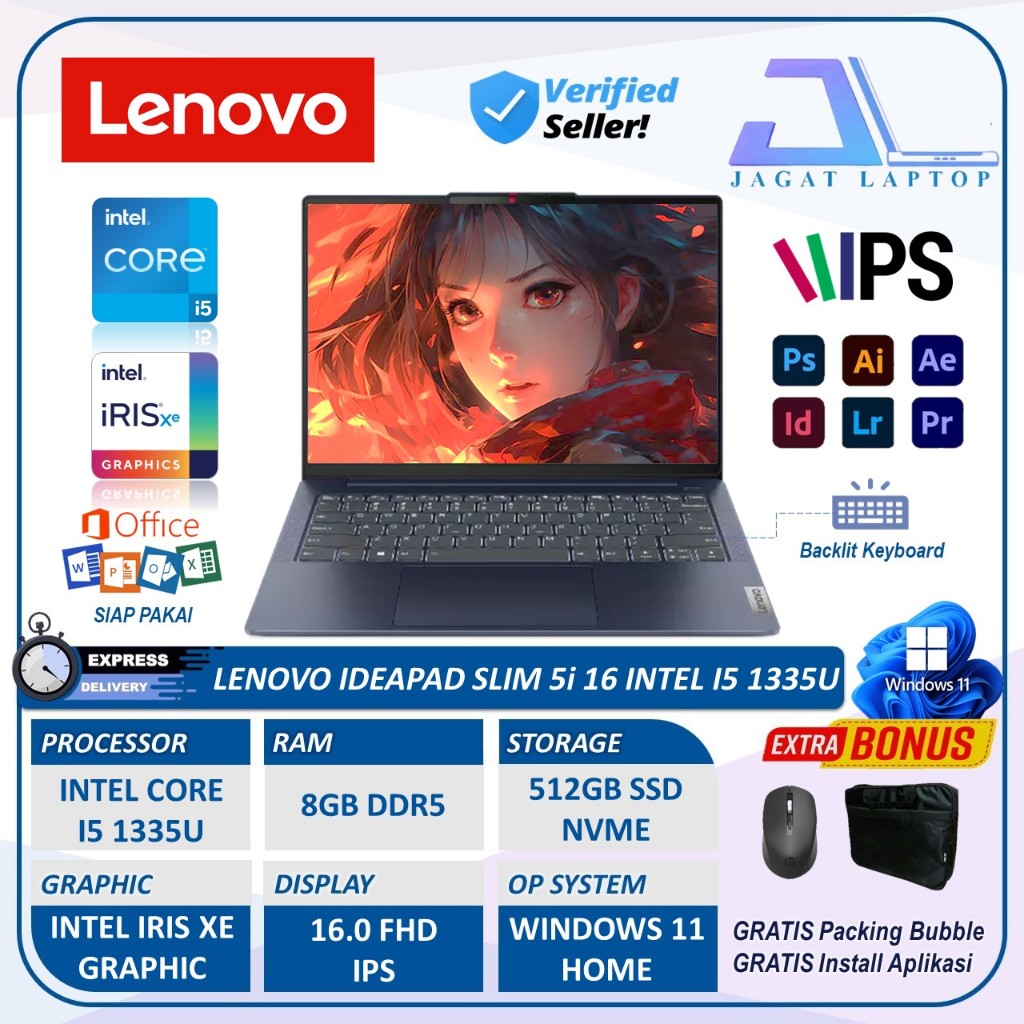 Jual Laptop Lenovo Ideapad Slim 5i 16 Intel I5 1335u 8GB DDR5 1TB SSD 16.0 FHD IPS Win11home ...