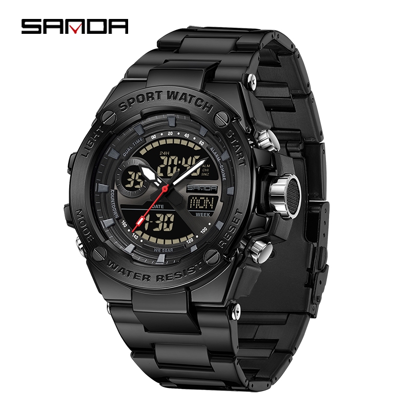 Jual SANDA 3363 Jam Tangan Pria Digital Analog Sport EL Backlight Tali Stainless Anti Air ...