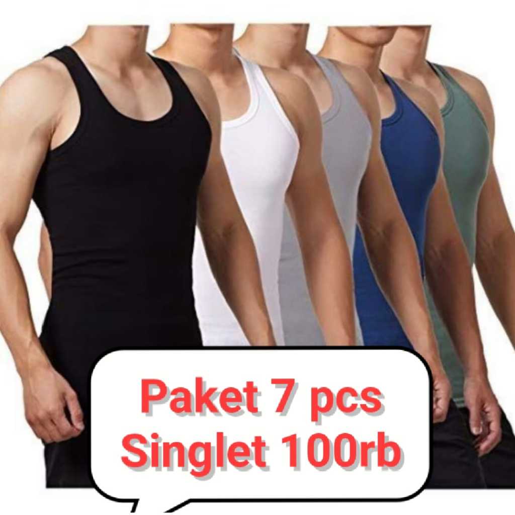 Jual PAKET HEMAT 7 PCS Singlet Pria Dewasa - Singlet Pria Bahan Katun ...