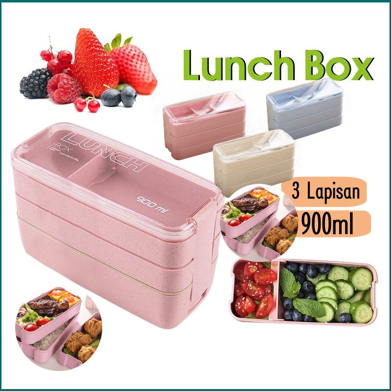 Jual 【 3 Tingkat】Kotak Tempat Makan Lunch Box Bekal Wheat Straw Gandum ...