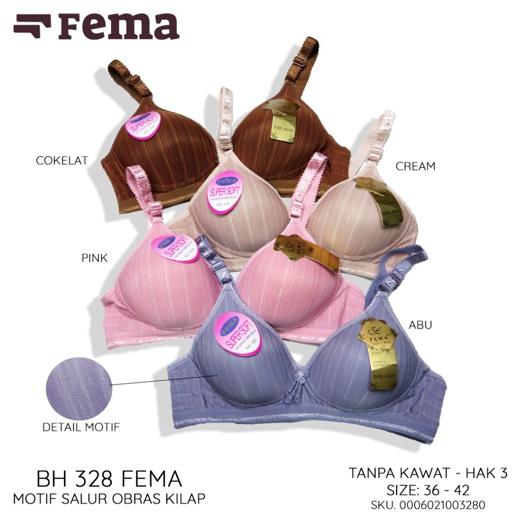 Jual FEMA 328 7528 BRA BUSA TIPIS CUP B TANPA KAWAT SIZE 36-44 | Shopee ...
