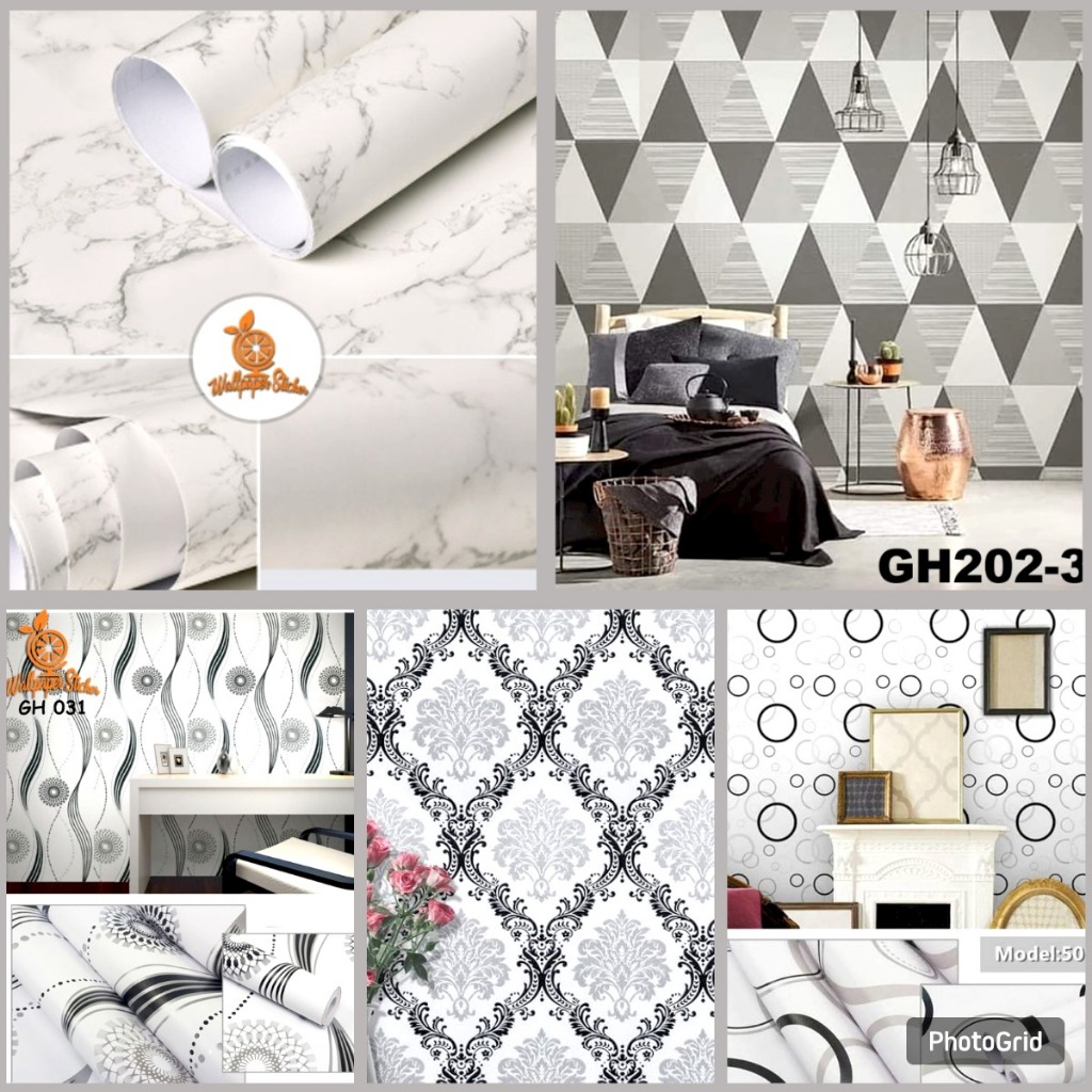 Jual Wallpaper Stiker Dinding Motif dan Karakter Putih Hitam Abu Grey ...
