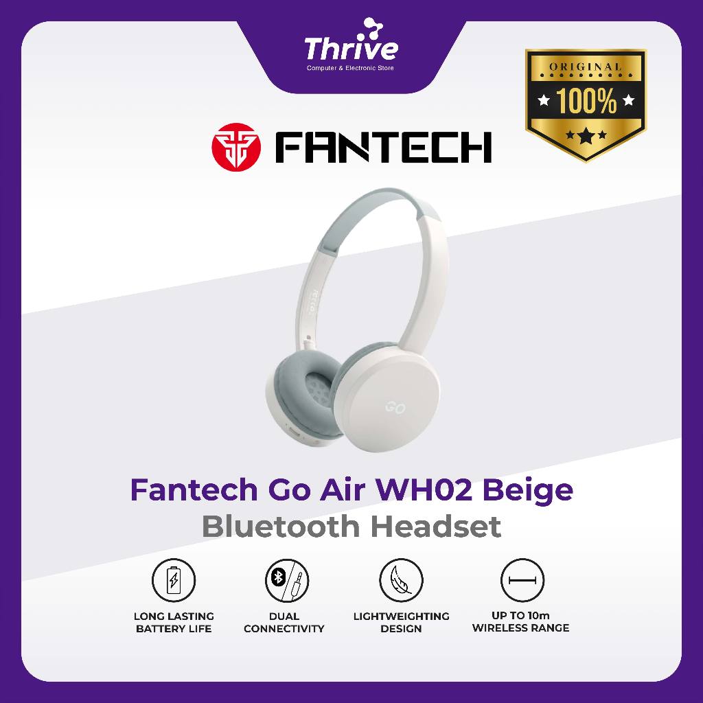 Jual Fantech Go Air WH02 Wireless Bluetooth Headset Dual Mode - Beige ...
