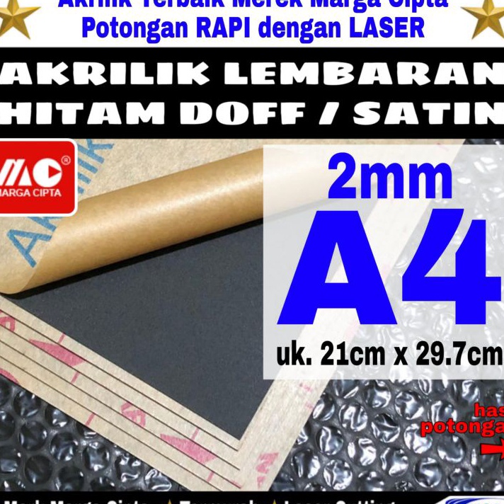Jual AKRILIK lembaran HITAM DOFF SATIN 2mm A4 Marga cipta Acrylic ...