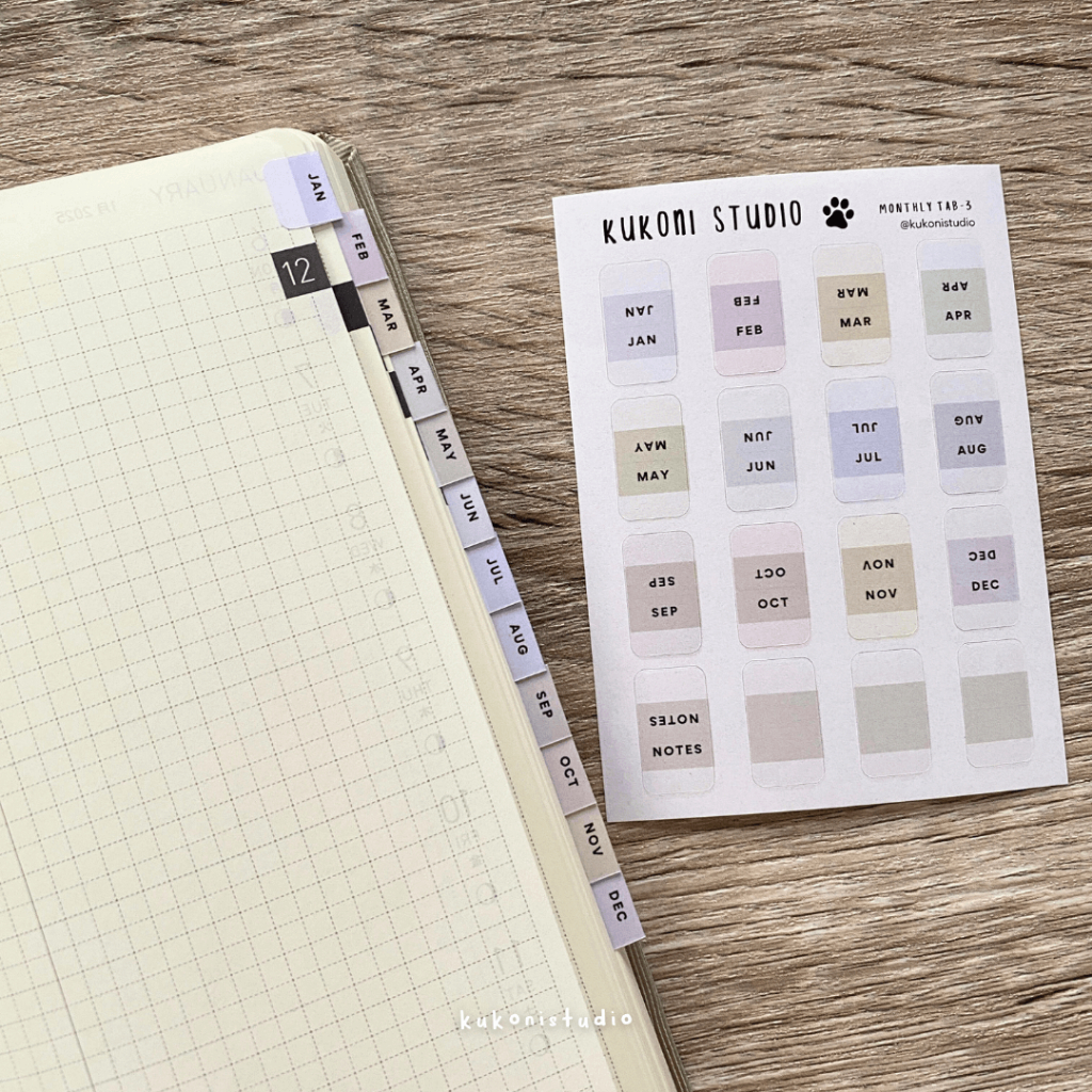 Jual Monthly Tab Sticker (Neutral Colors - Narrow) | Kukoni Studio ...