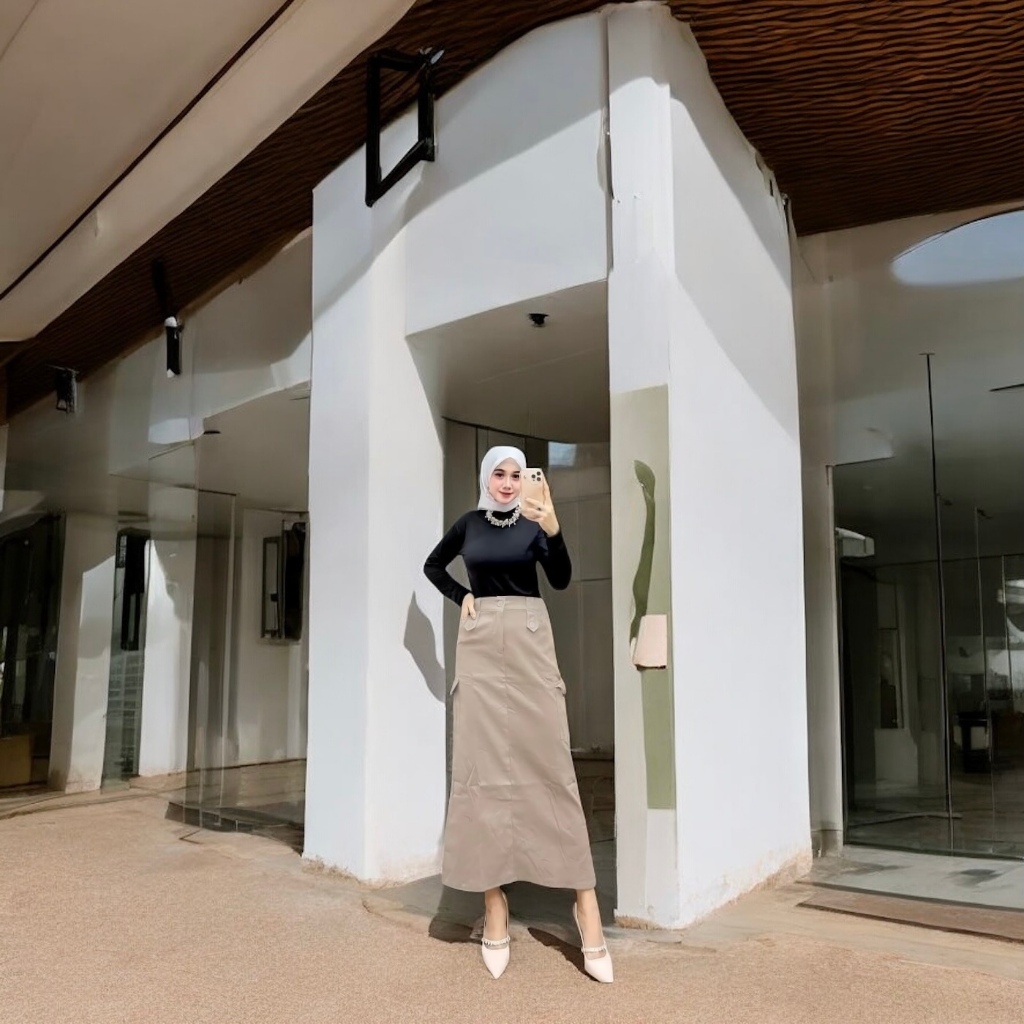 Jual Ines Cargo Skirt - Rok Kargo Korean Style - Rok Kargo Wanita Bahan ...