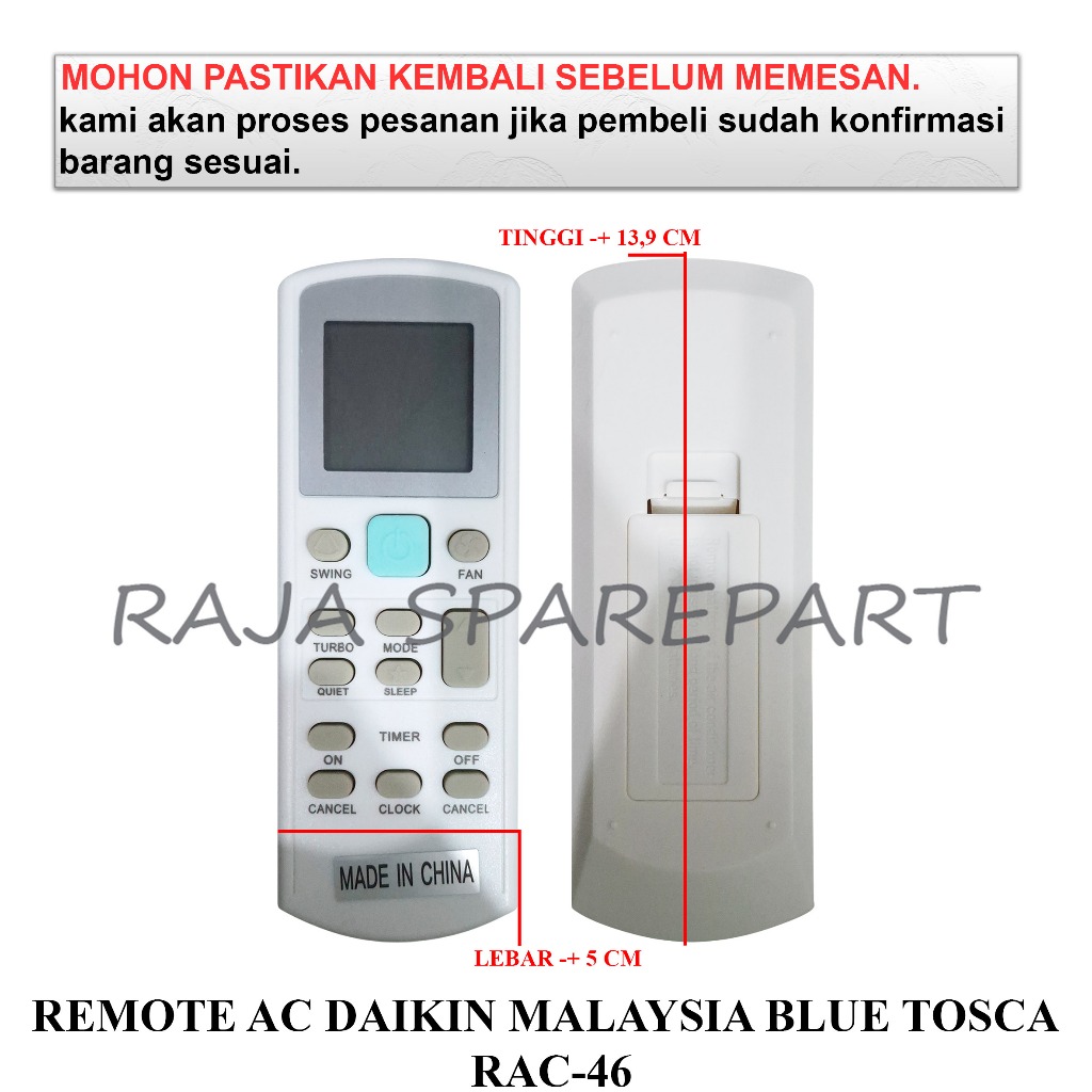 Jual RAC46 REMOT AC / REMOTE / REMOTE AC DAIKIN MALAYSIA BLUE TOSCA RAC ...