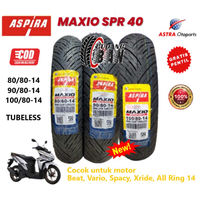 Jual ( RING 14) SPR 40 Aspira Maxio ( 100 80 14/ 90 80 14/80 80 14 ) TUBELESS Ban motor matic ...