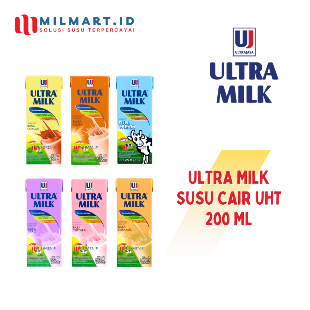 Jual ULTRA MILK 200ML SUSU UHT CAIR ULTRA COKELAT/STRAWBERRY/FULL CREAM/MOKA/TARO | Shopee Indonesia