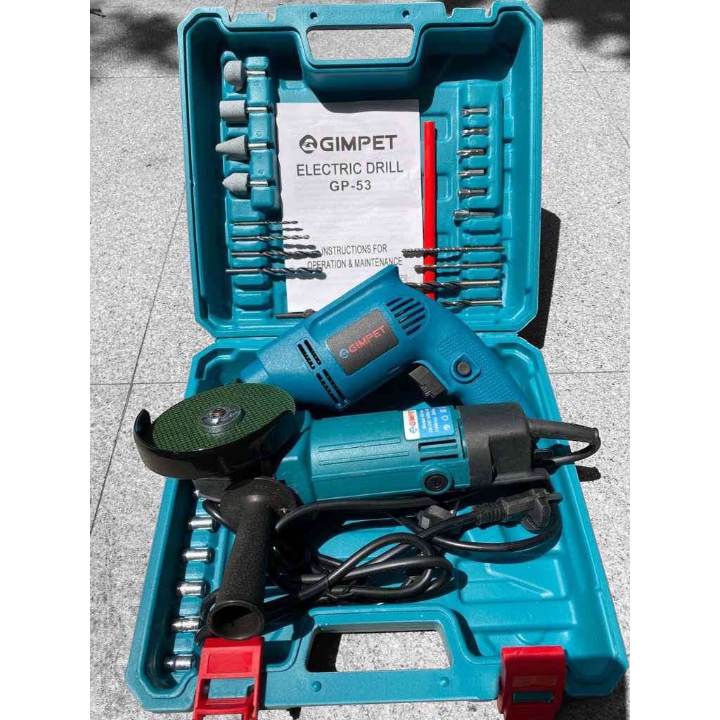 Jual Mesin Gerinda Tangan dan Mesin Bor Listrik-10mm set koper gimpet-power tools-paket bor dan ...