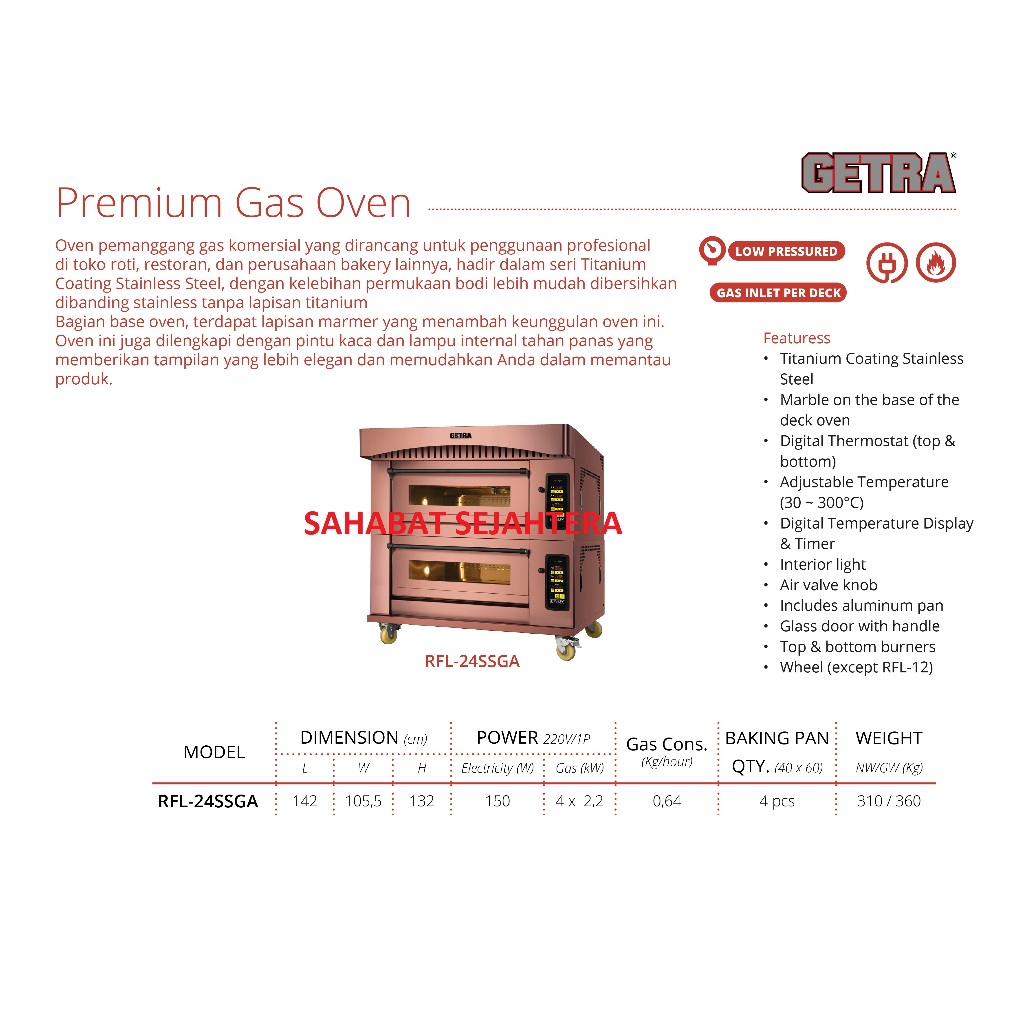Jual GETRA Premium Gas Oven RFL-24SSGA Oven Pemanggang Rotii & Kue ...