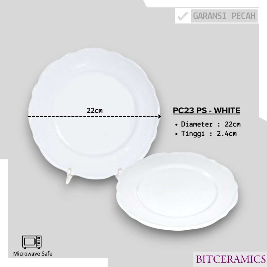 Jual Piring Kue Keramik 22CM (1PCS) Putih Polos By Indo Keramik ...