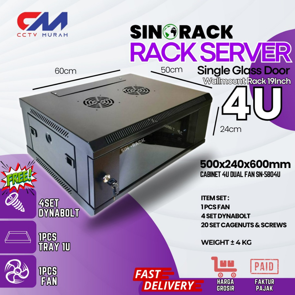 Jual Wallmount Rack Server 4U/Rak Server Ukuran 4U Single Glass Door ...