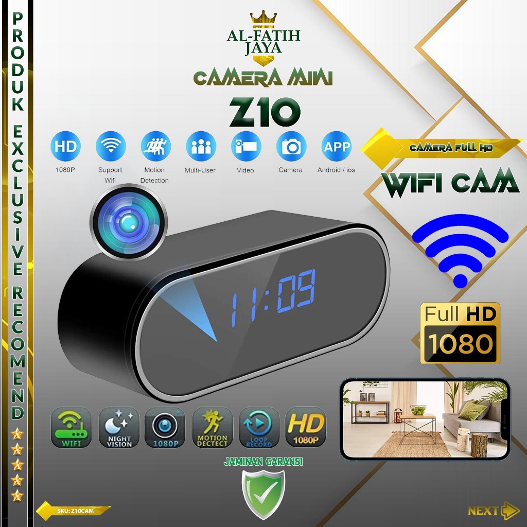 Jual Z10 Digital Clock Camera Spycam Jam Meja 1080P WiFi dengan Night ...