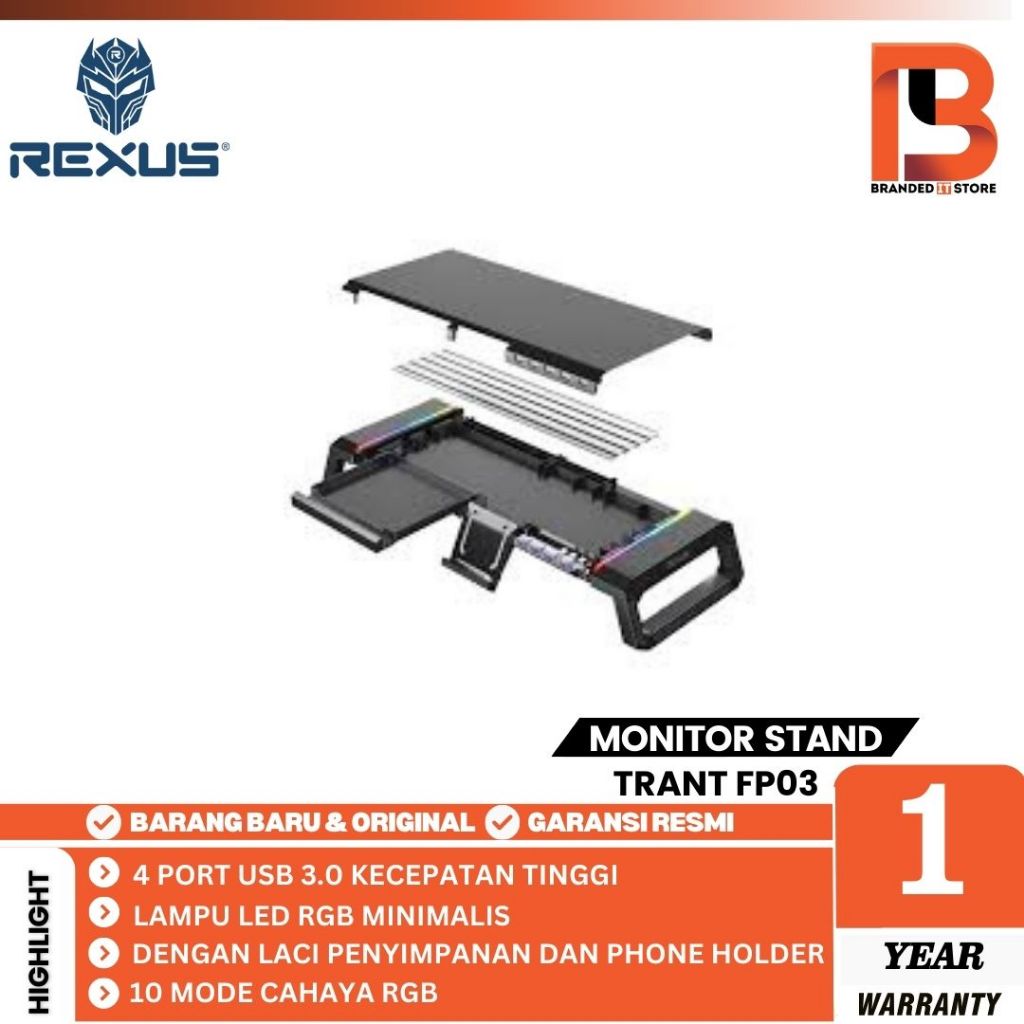 Jual Rexus FP03 FP-03 Trant Monitor Stand RGB LED with USB 3.0 ORI ...