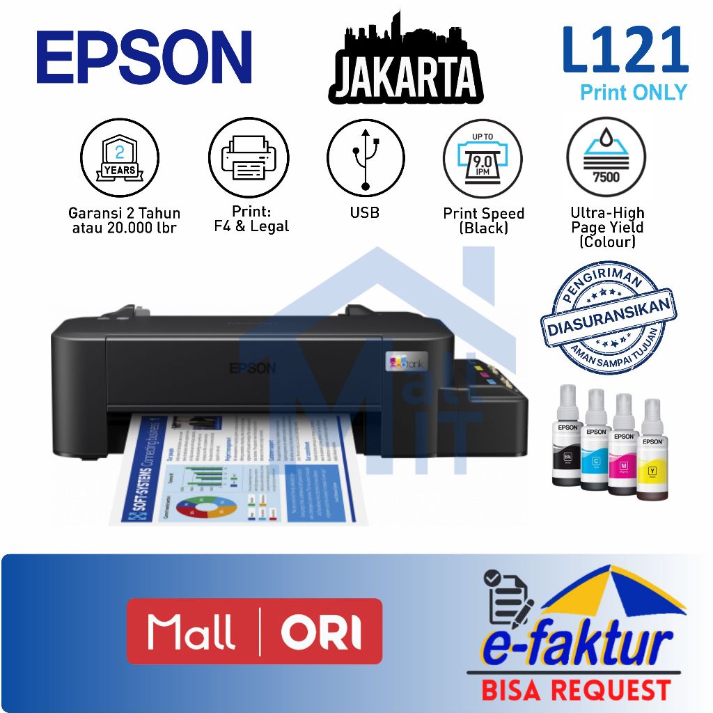 Jual MALLIT EPSON Printer Epson L121 L-121 L 121 Printer Murah A4 Pengganti L120 L-120 Print ...