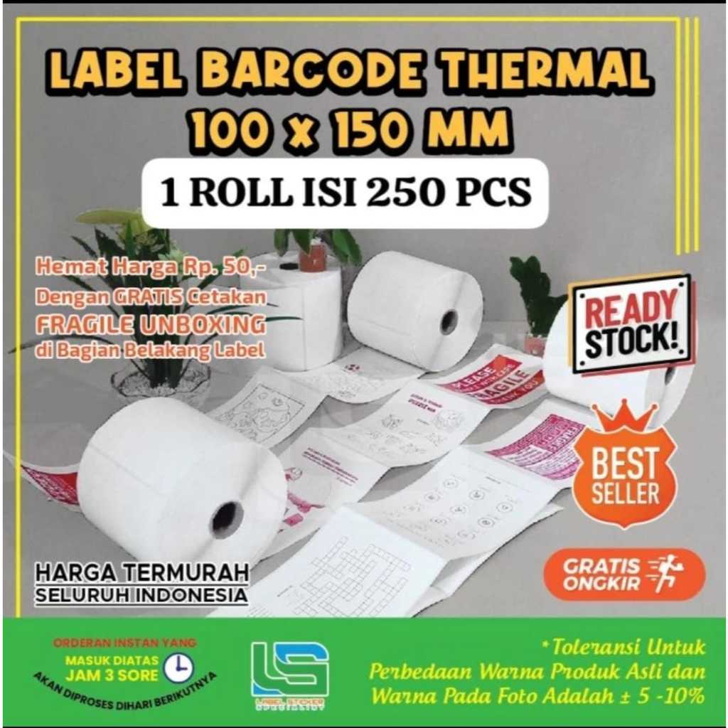 Jual LABEL STIKER DIRECT THERMAL 100X150 MM LABEL BARCODE STIKER ...