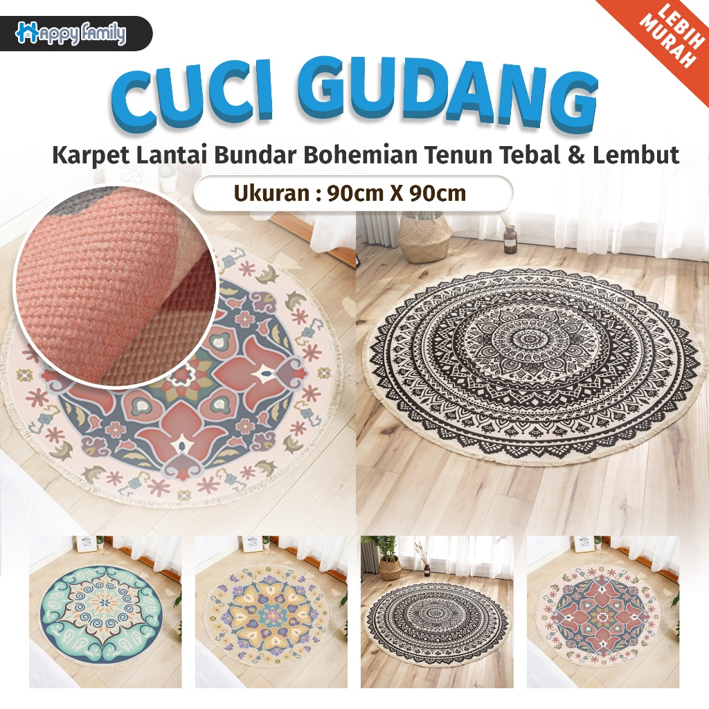 Jual (HF) CUCI GUDANG Karpet Tenun Linen Bohemian Bulat UK 90x90CM ...