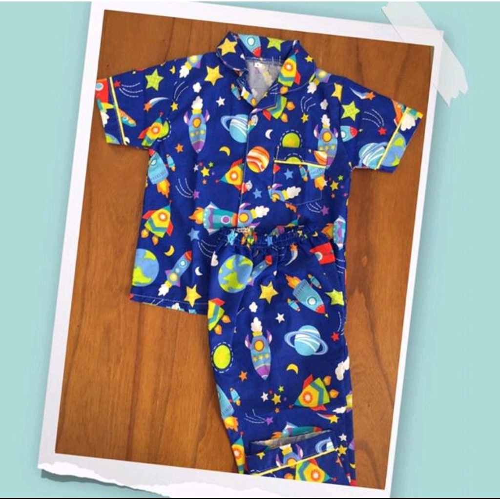 Jual PIYAMA MOTIF GAMBAR ROKET PLANET ANAK LAKI PEREMPUAN WARNA BIRU ...