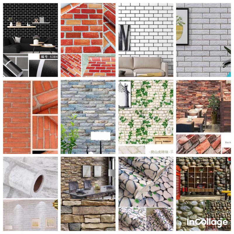 Jual Wallpaper Dinding Bata 3D hitam,putih,abu,orange 45cm x 10M Best ...