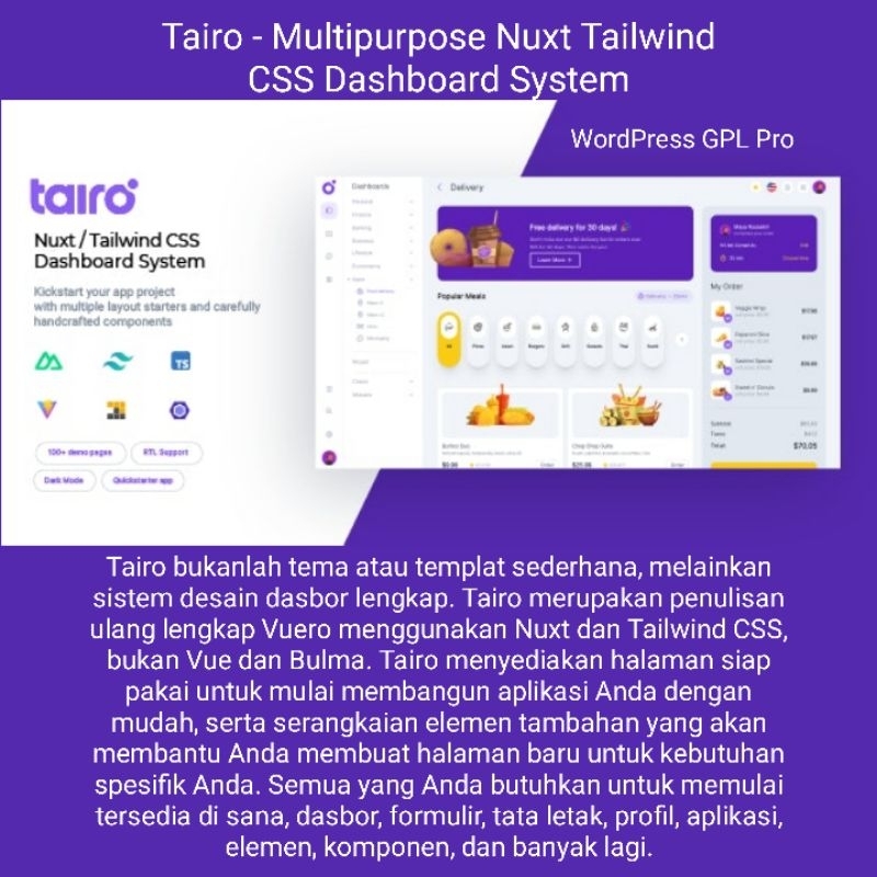 Jual Tairo - Multipurpose Nuxt Tailwind CSS Dashboard System | Shopee Indonesia