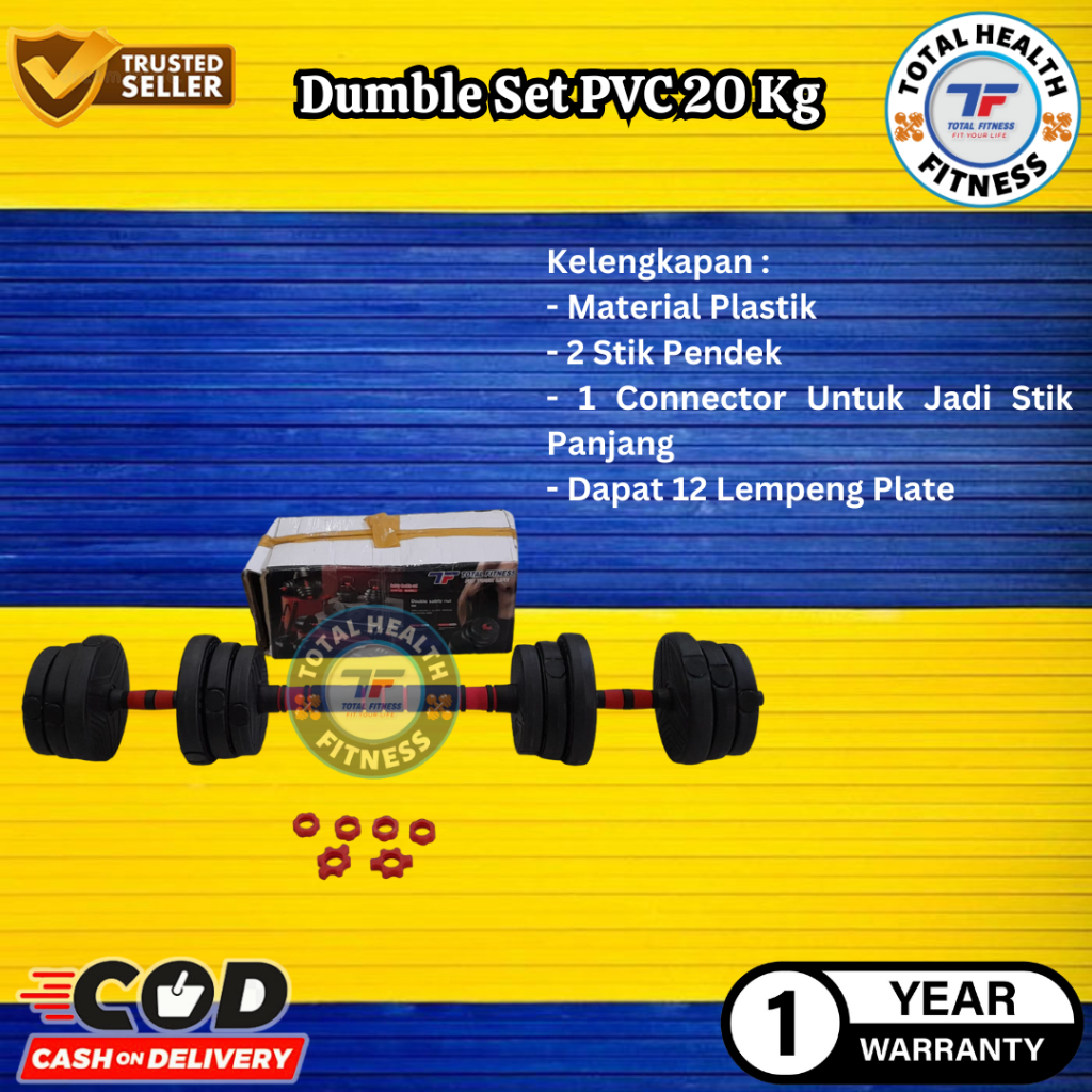 Jual Alat Olahraga Angkat Beban Dumble Set PVC 20 Kg Total Fitness - Barbel 20 Kg - Alat Fitness ...