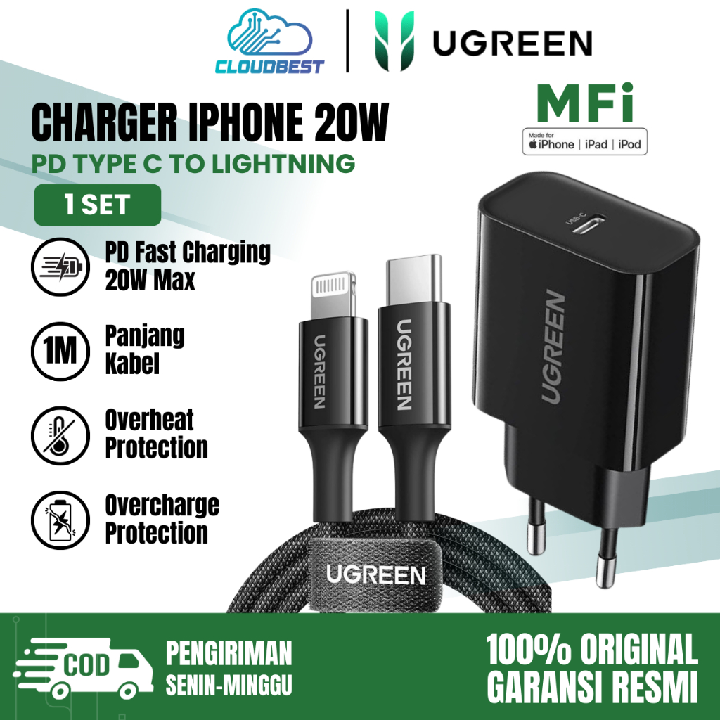 Jual Ugreen Charger iPhone MFI Type C Fast Charging 20W For Ip X XS 11 ...