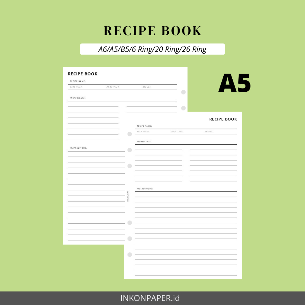 Jual A5 - Recipe Book, Buku Resep, Recipe Planner, Recipe Keeper by INK ...