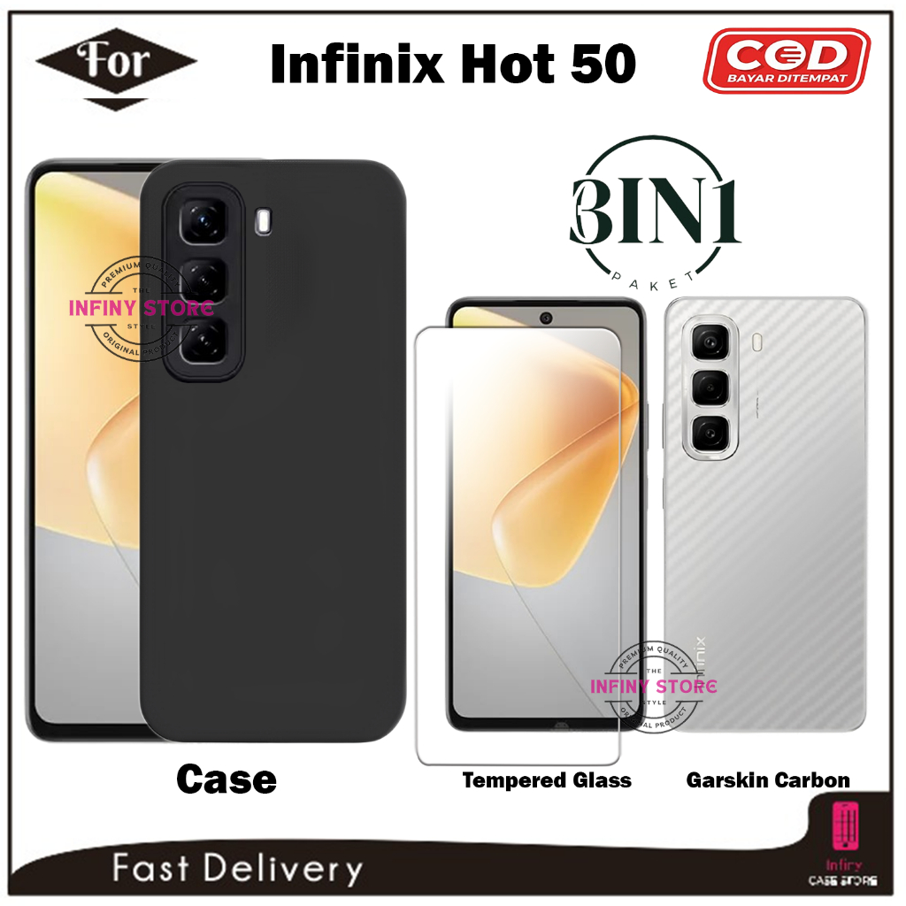 Jual Paket 3IN1 Casing Infinix Hot 50 4G Hot 50i Case Slim Black ...
