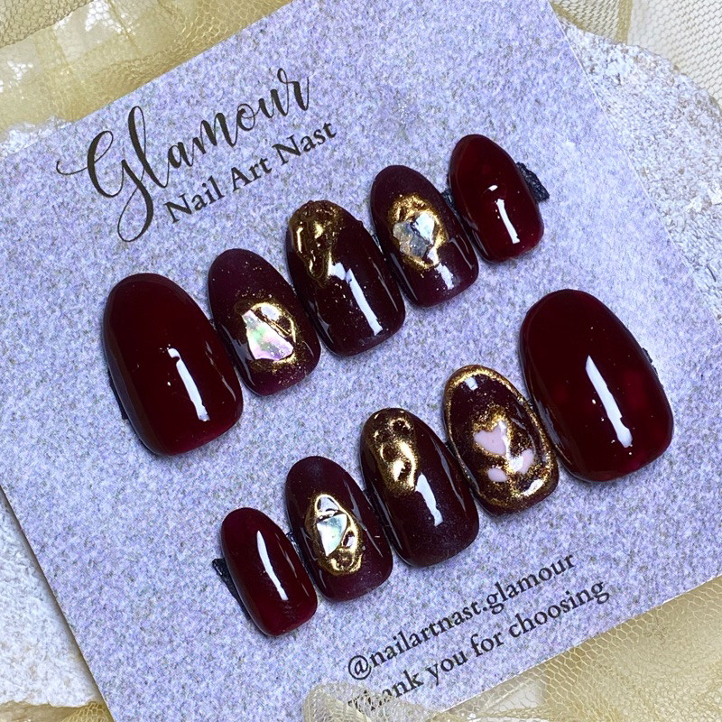 Jual Press On Nails Edisi MAROON/ Fake Nails Maroon Murah | Shopee ...