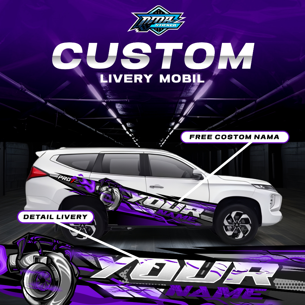 Jual DECAL LIVERY MOBIL DESAIN TURBO PRO7 MOBIL PAJERO,YARIS,BRIO ...