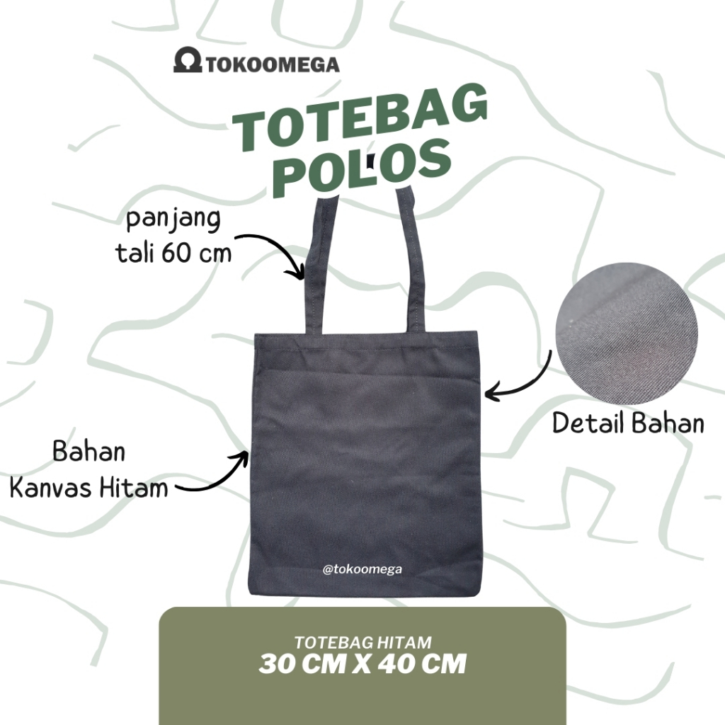 Jual TOTEBAG BAHAN KANVAS POLOS HITAM 30x40 | Shopee Indonesia