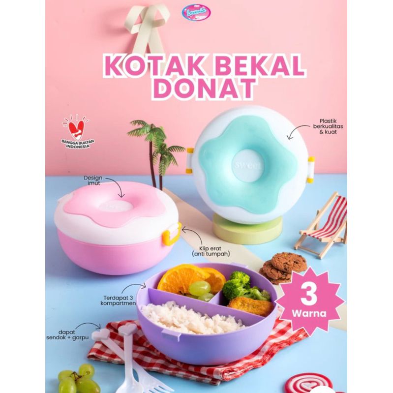 Jual LUNCH BOX BENTO ANAK SEKOLAH MODEL DONAT 1000 ML + SENDOK GARPU ...