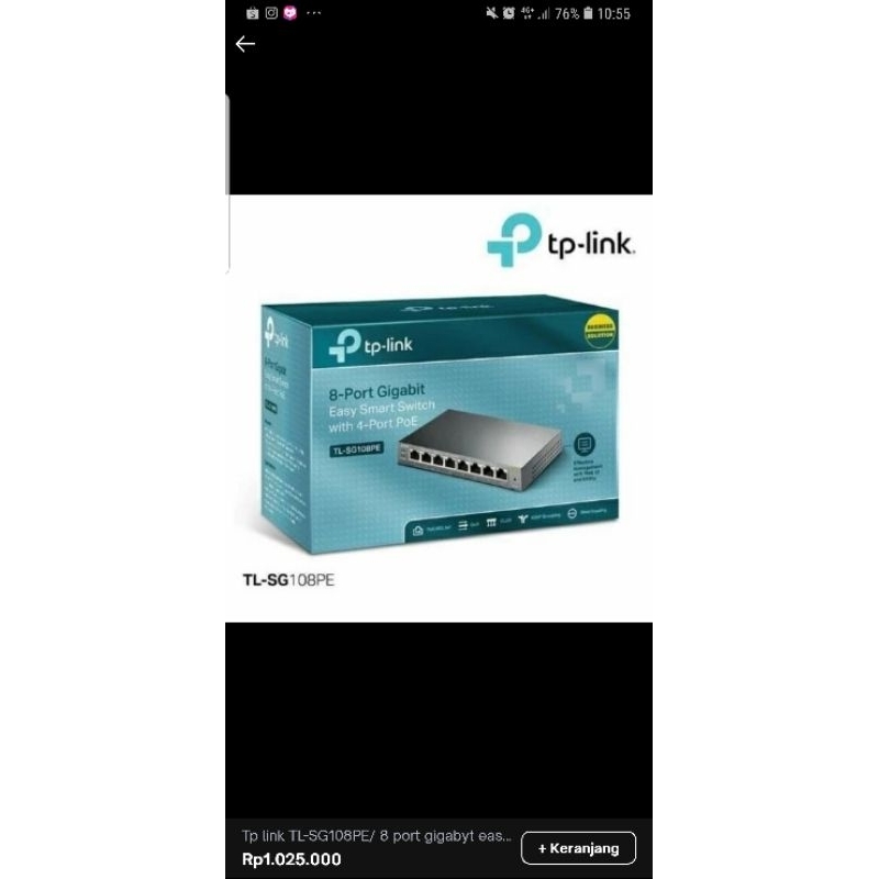 Jual tp link tl-sg108pe / 8 port gigabit easy smart switch with 4 port ...