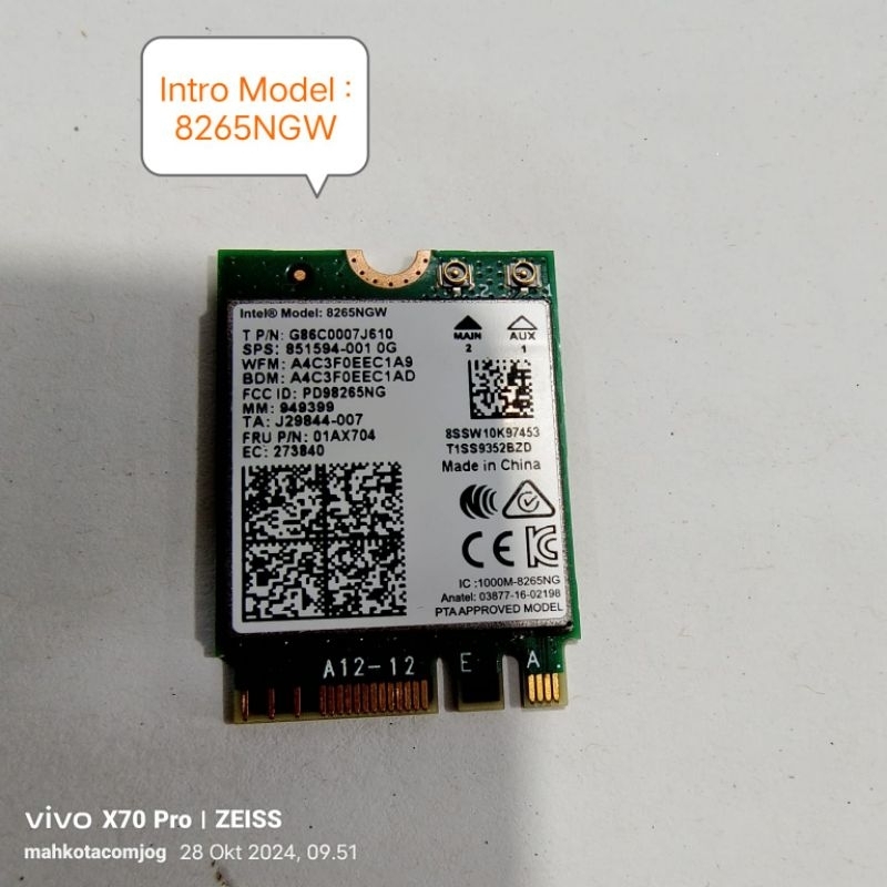 Jual Wirelless Network Card Intel 8265NGW Bluethooth m.2 NGFF AC 8265 2.4GHZ/5Ghz Wifi Card ...