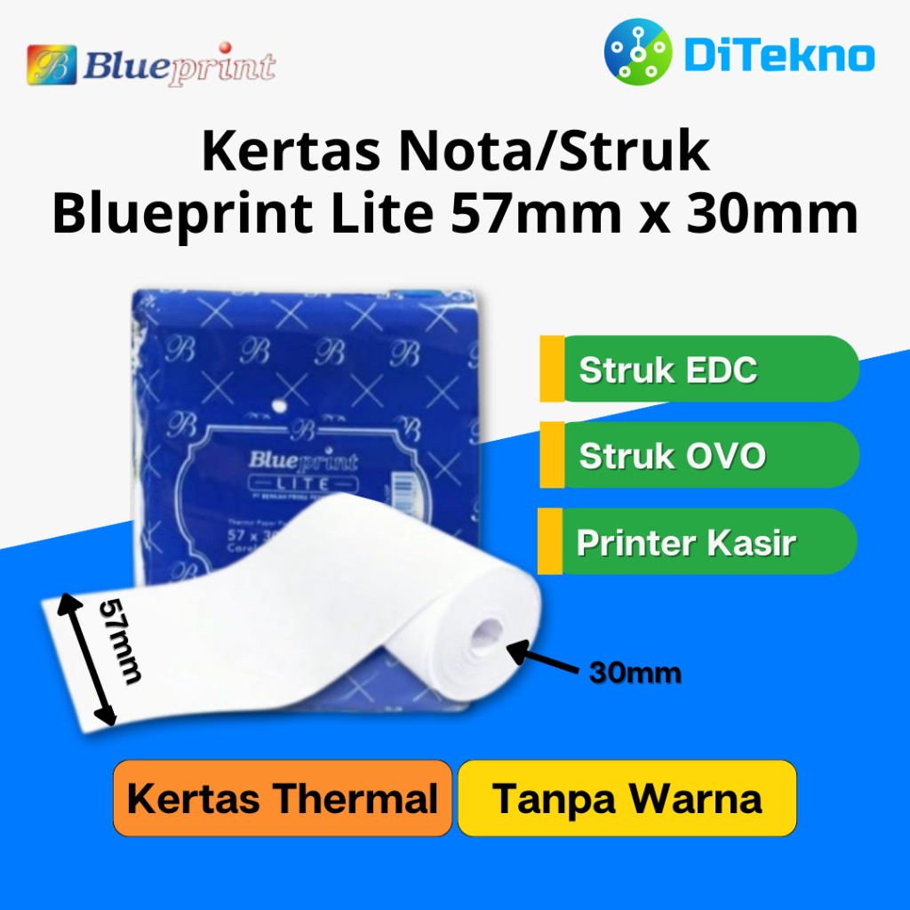 Jual Blueprint Nota Thermal 57x30 Kertas Struk 10 ROL | Shopee Indonesia