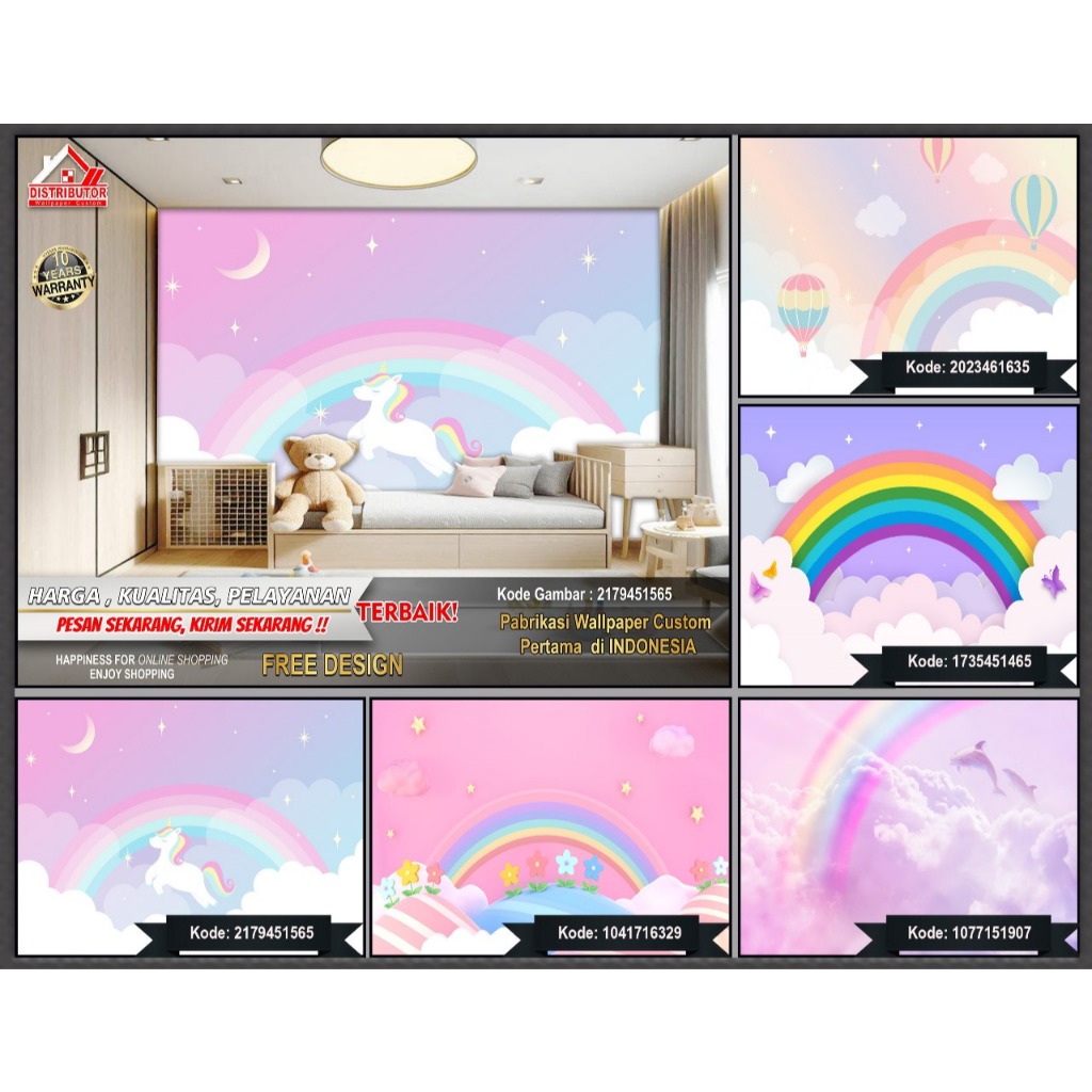 Jual Wallpaper Dinding Custom 3D Animasi Anak | Animasi Rainbow ...