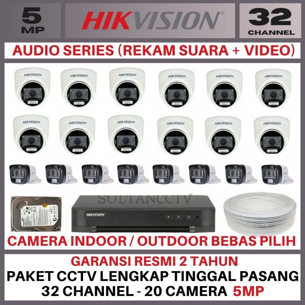 Jual paket cctv hikvision 5mp 32 channel 20 camera turbo hd kamera cctv ...