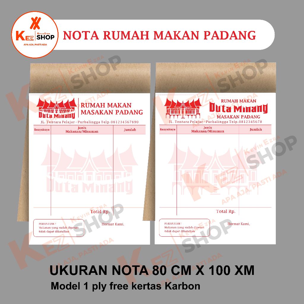 Jual Nota Custom rumah makan padang atau rumah makan sejenisnya ...