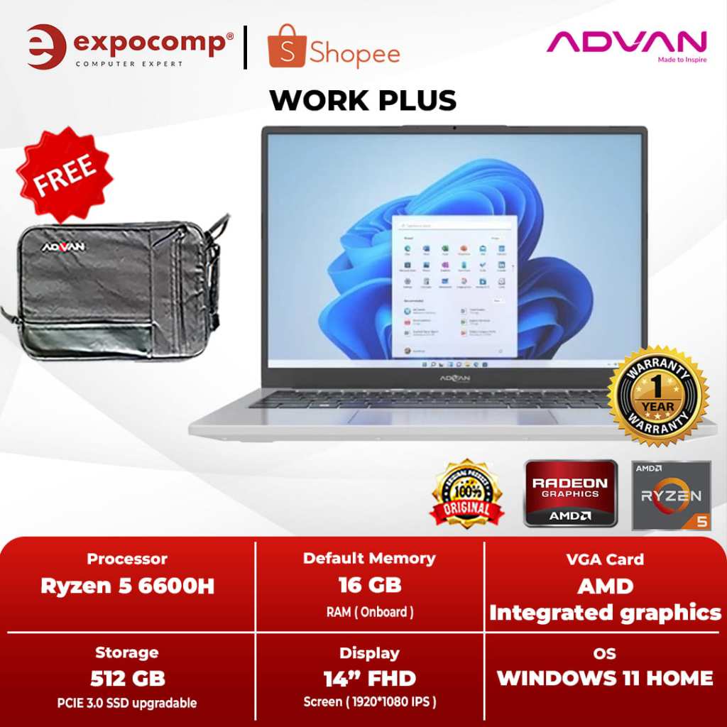 Jual ADVAN WORK PLUS SILVER AMD RYZEN 5-6600H 16GB 512GB WIN 11 ...