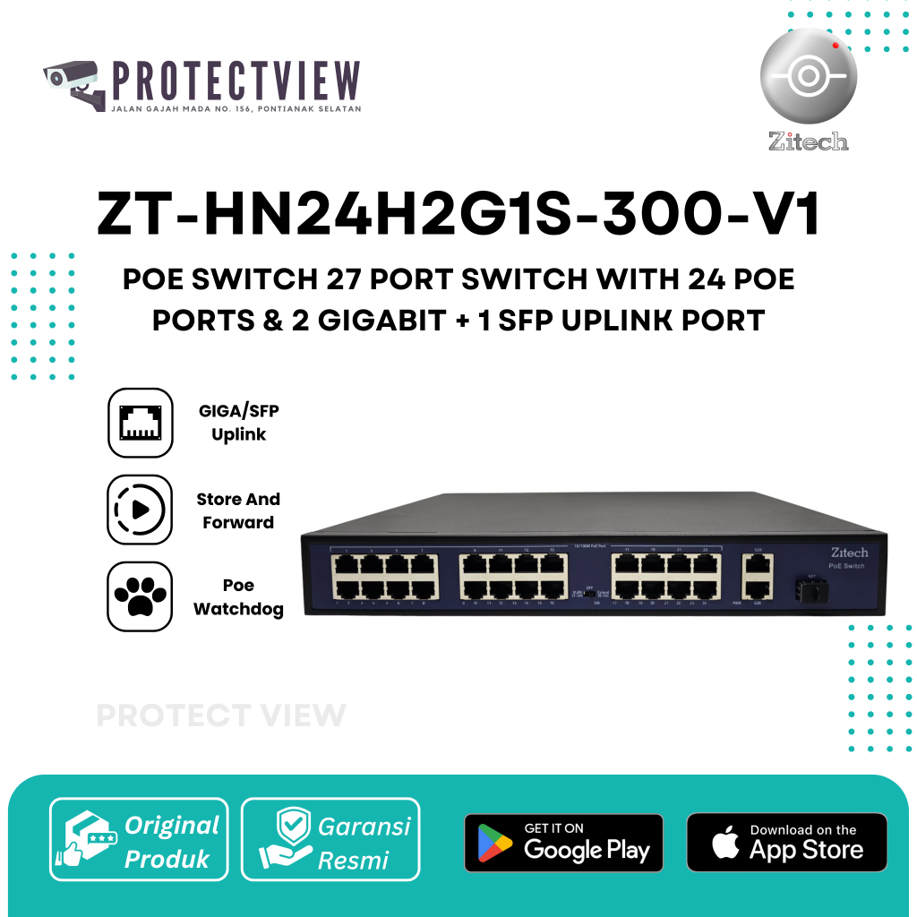 Jual Switch PoE Zitech ZT-HN24H2G1S-300-V1 PoE Switch 27 Port Switch ...