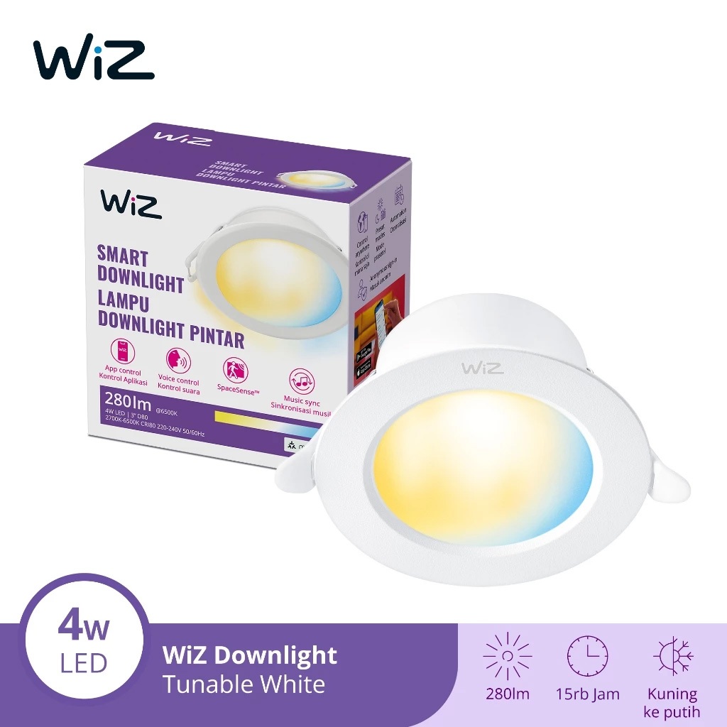 Jual WiZ Lampu Smart LED Downlight 4W WiFi Tunable White - Ceiling Plafon Panel | Shopee Indonesia